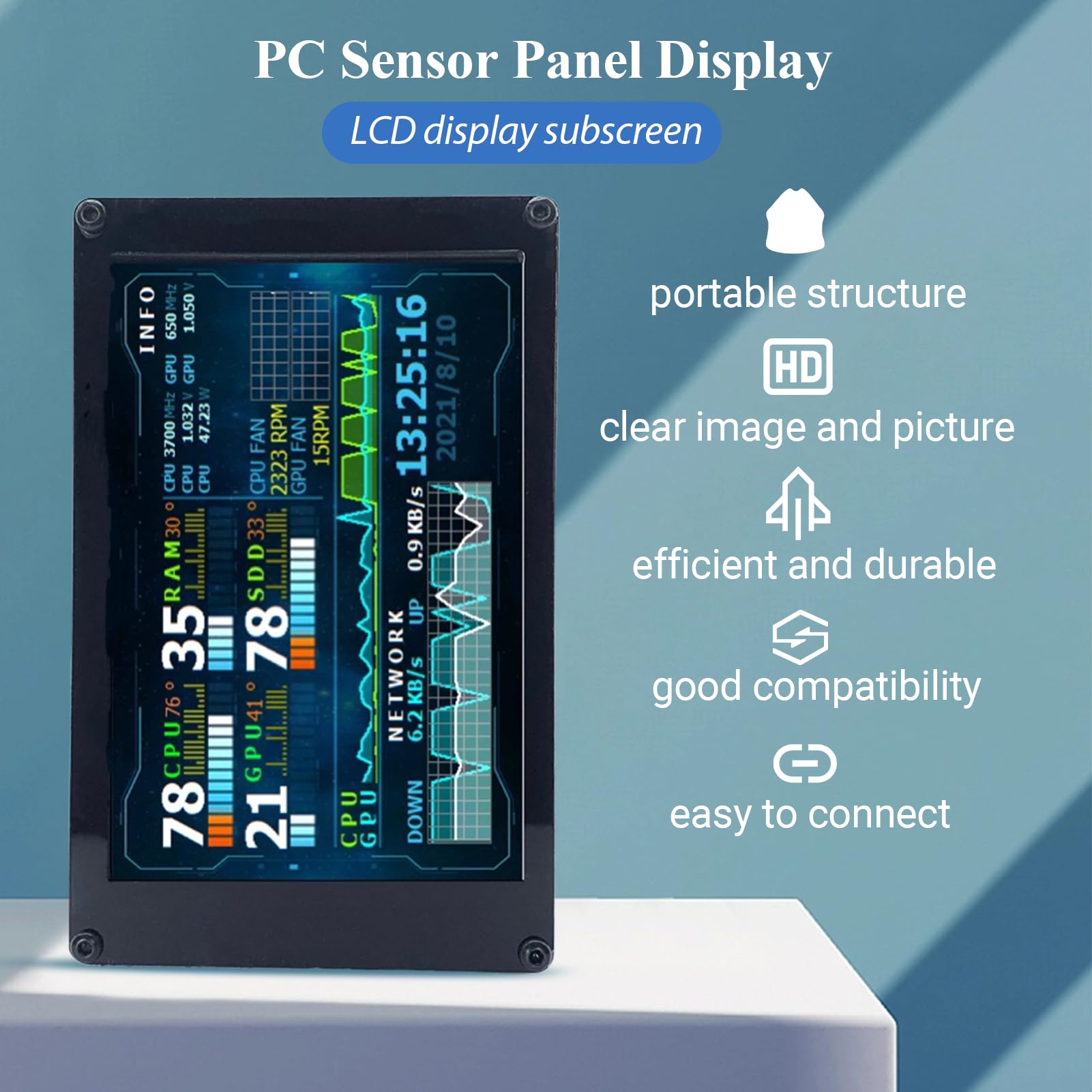 Acogedor 3.5 inch IPS Monitor Sub Screen LCD Display Screen, with Bracket and USB Power Cable, for USB and Raspberry Pi, No Extra Power Supply