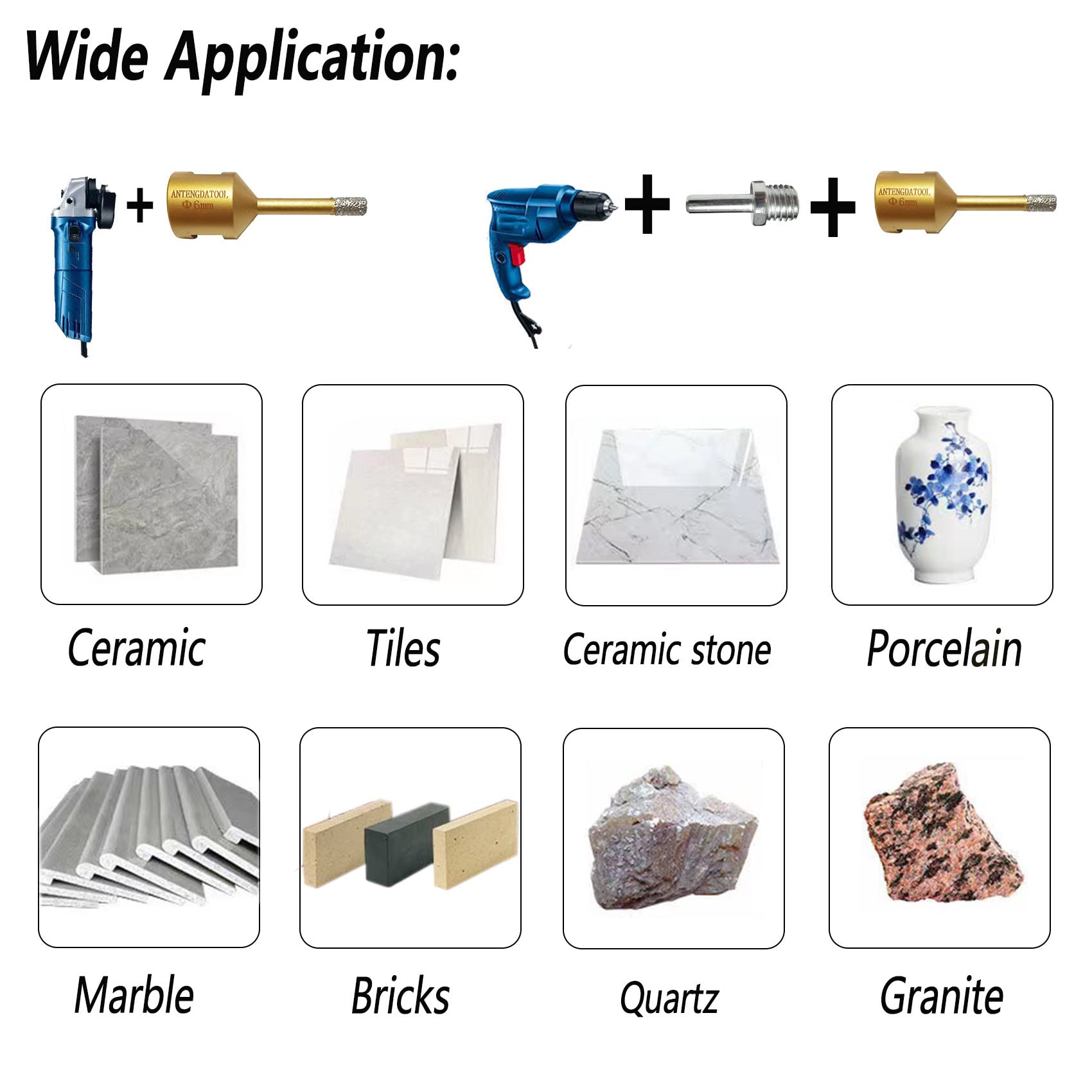 Antengdatool 2 Inch Dry/Wet Diamond Hole Saw for Angle Grinder - 50mm Porcelain/Tile Core Drill Bits for Ceramic Marble Brick Granite Stones Attach Round Shank Adapter