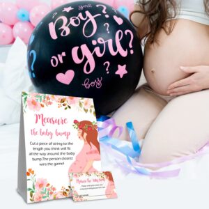 Measure Mommy's Belly Sign, Blush Pink Floral Baby Shower Sign, Measure the Baby Bump How Big is Mommy's Belly, Guessing Game for Gender Reveal Party- Game Set(1 Standing Sign + 50 Guessing Cards)