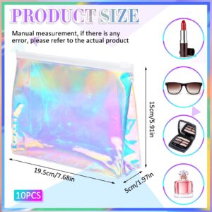 Dunzy 10 Pcs Holographic Iridescent Makeup Bag Portable Waterproof Cosmetic Makeup Pouch Cute Zippered Toiletry Bag Clear Cosmetic Bags for Travel Women Girls