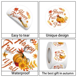 Heyfibro 500 PCS Happy Fall Y'all Stickers, 1.5 Inch Thanksgiving Stickers Label for Packing, Party, Bags, Boxes（Pumpkin）