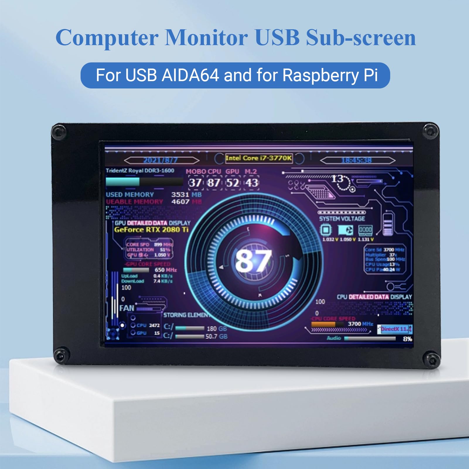 Acogedor 3.5 inch IPS Monitor Sub Screen LCD Display Screen, with Bracket and USB Power Cable, for USB and Raspberry Pi, No Extra Power Supply