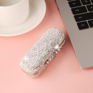 AsAlways Shiny Rhinestone Crystal Portable Lipstick Case with Mirror Portable Bling Diamonds Makeup Cosmetic Storage Holder for Travel Ladies Fashion(Silver)