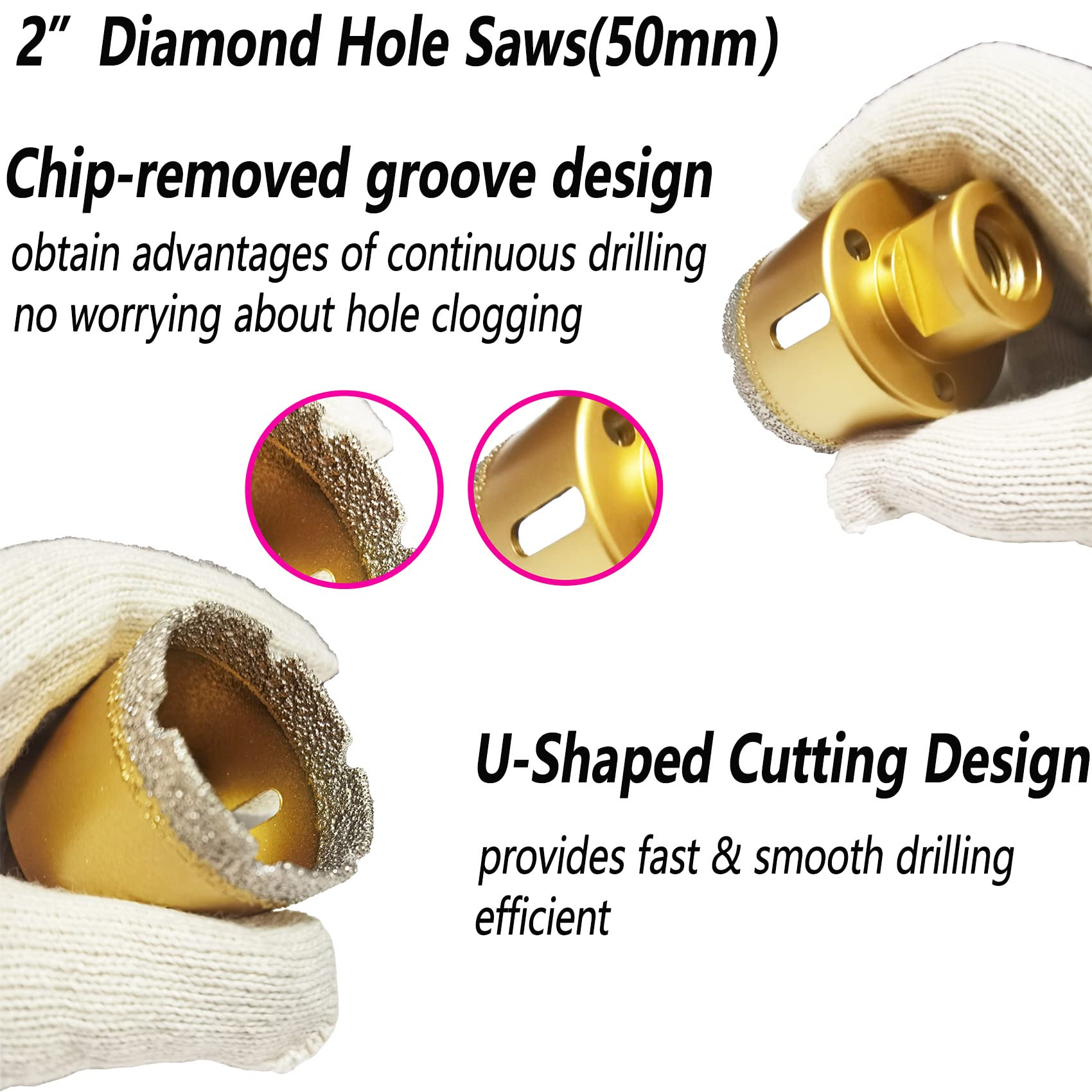 Antengdatool 2 Inch Dry/Wet Diamond Hole Saw for Angle Grinder - 50mm Porcelain/Tile Core Drill Bits for Ceramic Marble Brick Granite Stones Attach Round Shank Adapter