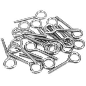 20pcs M4 Eye bolts Stainless Steel hoop Bolts Hine Welded Closed Screw Rod Eye Bolts Screw in for Fixed Tent Lifting and Securing Cables Wires , Eye Screws for Wood , Screw Eye Hooks longer Shank