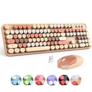 mofii wireless keyboard and mouse combo, milk tea colorful round key typewriter keyboards, 2.4g full size keyboard and cute wireless mice, usb receiver plug and play, for laptop, pc, windows