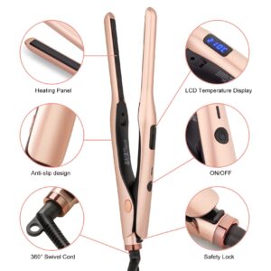 JAETON 3/10 Inch Pencil Flat Iron, Small Flat Irons for Short Hair, Beard and Pixie Cut, Mini Hair Straightener Small Ceramic with Adjustable Temperature, Include Glove