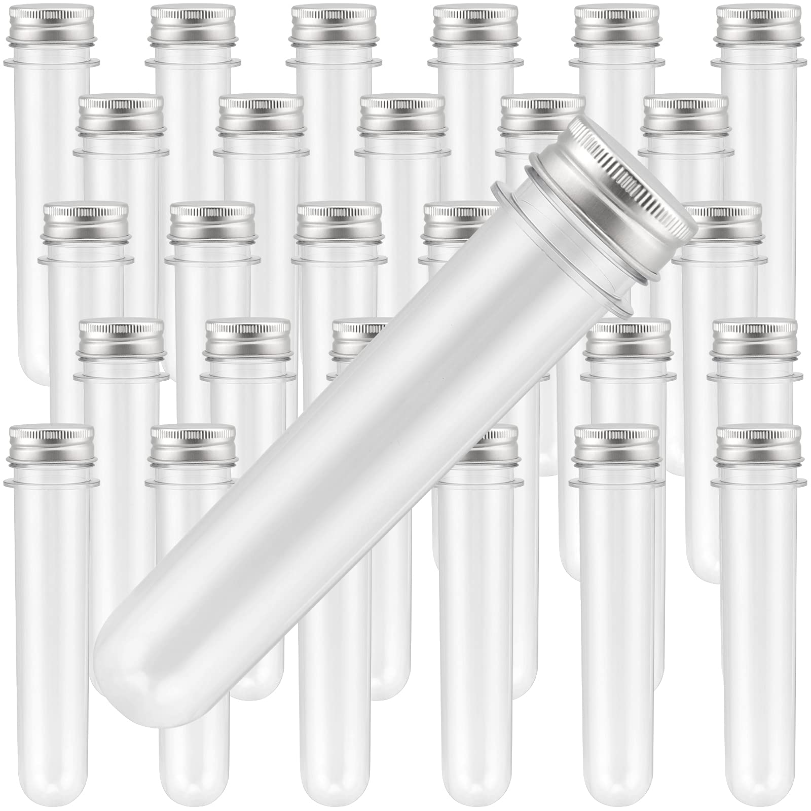 SHEUTSAN 60 Pack 40ml Clear Plastic Test Tubes, 23 x 140mm Clear Candy Tubes with Screw Caps, Sample Test Tubes Containers for Gumball Candy Storage, Bath Salt, Party Favors