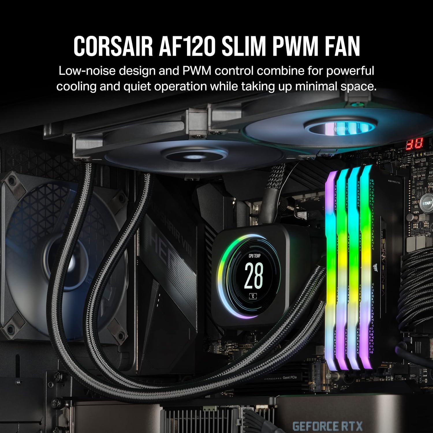 Corsair AF120 Slim, 120mm PWM Fluid Dynamic Bearing Fan (Thin Profile for Small-Form-Factor Cases, Low-Noise, Up to 2000 RPM, Zero RPM Mode Support, Universal 120x15mm Sizing) Single Pack, Black