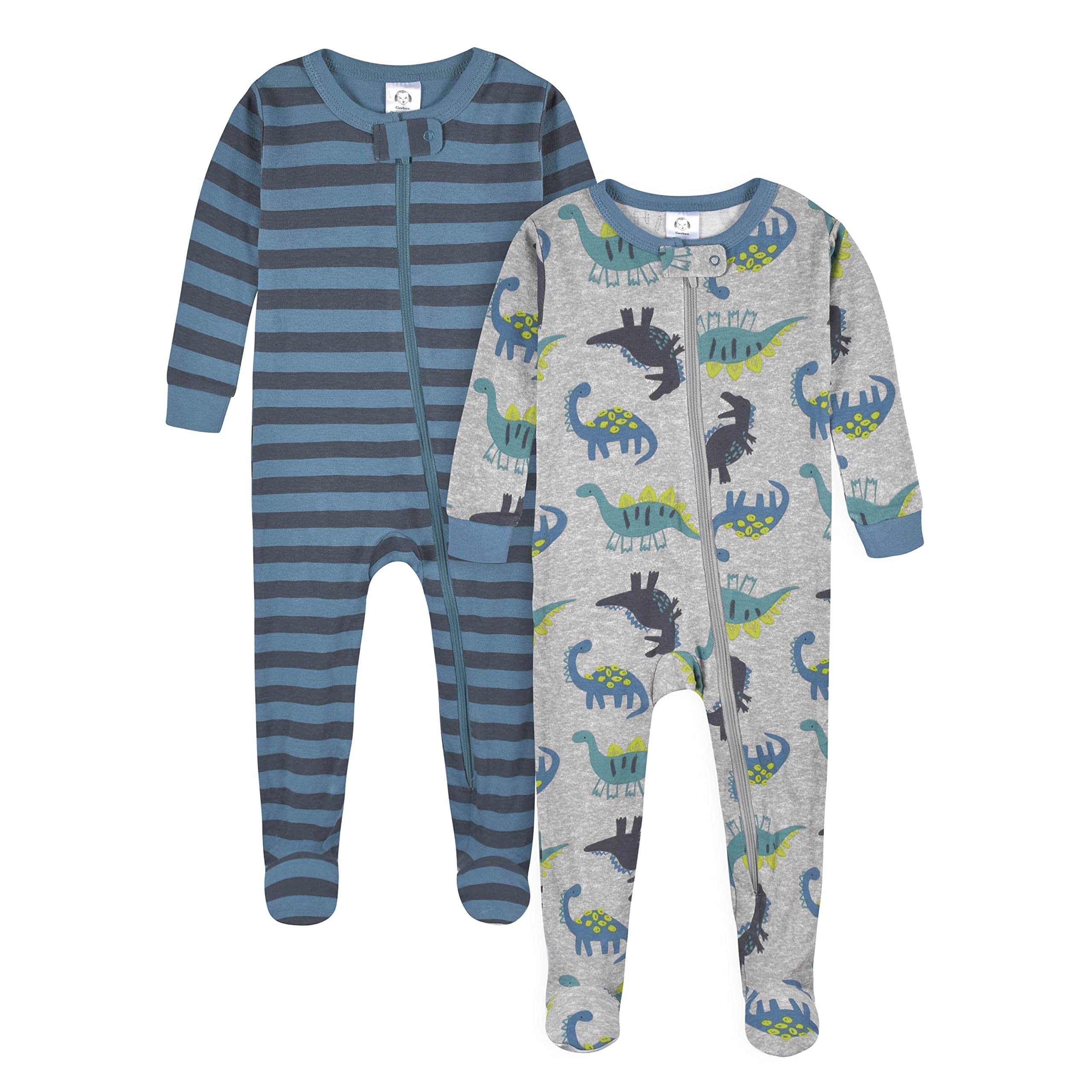 Gerber Baby Boys' 4-Pack Footed Pajamas, Dino and Arctic Animals, 6 Months