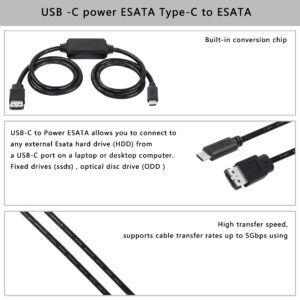 XMSJSIY USB-C Type-C to eSATA Adapter Cable 5Gbps USB C to Power eSATA Converter Cable 5V for HDD/SSD/ODD Laptop PC - 3 ft/1M