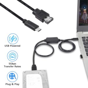 XMSJSIY USB-C Type-C to eSATA Adapter Cable 5Gbps USB C to Power eSATA Converter Cable 5V for HDD/SSD/ODD Laptop PC - 3 ft/1M