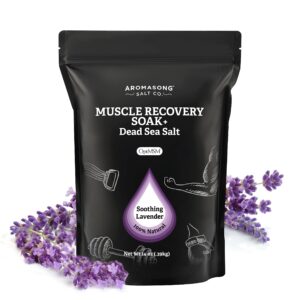 aromasong muscle recovery bath soak with dead sea salt, optimsm, magnesium flakes & essential oils for post workout soreness - made in usa - 14 oz. bag bath salt for pain relief.