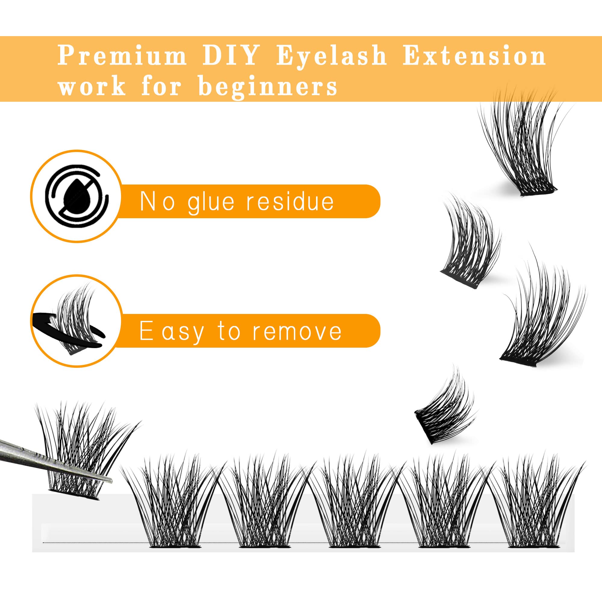 PURELEOR Cluster Lashes 60Pcs Individual Eyelash Extensions C Curl DIY Manga Lash Mixed 8-16mm