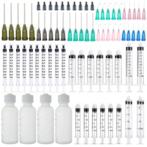 30 pack 1ml, 3ml, 5ml, 10ml, 20ml, dispenser and 50ml glue bottle. 14ga, 16ga, 18ga, 20ga, 22ga dispensing head and caps. measuring liquids and refilling. glue applicator or oil