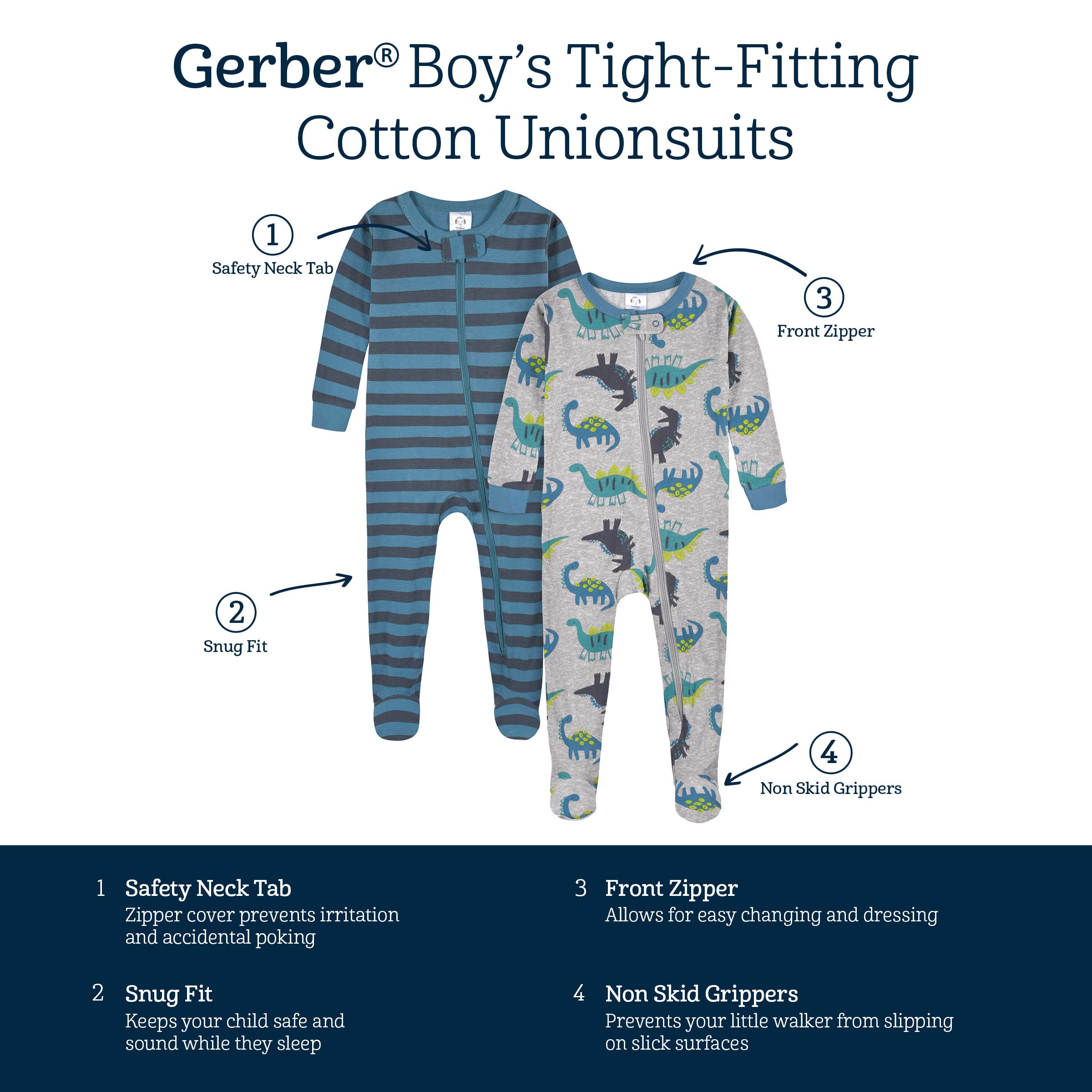 Gerber Baby Boys' 4-Pack Footed Pajamas, Dino and Arctic Animals, 6 Months