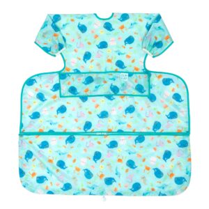 bumkins baby bib and high chair cover combination, for 6-24 mos, girl or boy toddler, long sleeved for babies, baby led weaning essentuals for eating, feeding babies, mess saving, ocean life blue