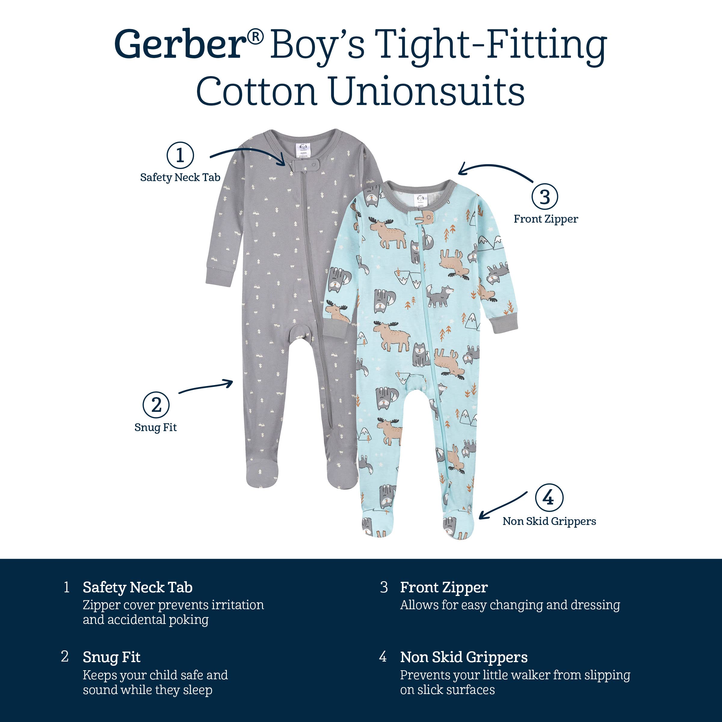 Gerber Baby Boys' 4-Pack Footed Pajamas, Dino and Arctic Animals, 6 Months