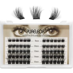 pureleor cluster lashes 60pcs individual eyelash extensions c curl diy manga lash mixed 8-16mm