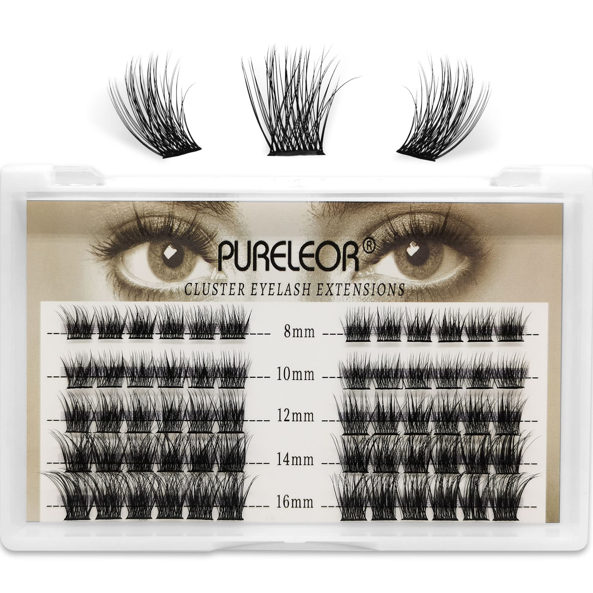 PURELEOR Cluster Lashes 60Pcs Individual Eyelash Extensions C Curl DIY Manga Lash Mixed 8-16mm