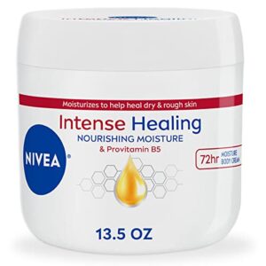 nivea intense healing body cream, non-greasy daily moisturizer for dry skin, enriched with provitamin b5, moisturizes up to 72 hours, 13.5 oz jar