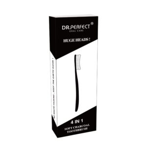 DR PERFECT 4.5 Inches Black Long Head Charcoal Flossing Toothbrush Extra Medium Soft Pack of 4 (2 Black 2 White)