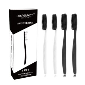 dr perfect 4.5 inches black long head charcoal flossing toothbrush extra medium soft pack of 4 (2 black 2 white)