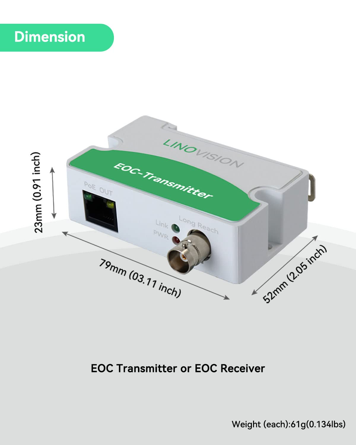 LINOVISION POE Over Coax EOC Converter IP Over Coax Max 3000ft Power and Data Transmission Over Regular RG59 Coaxial Cable for Upgrading Analog Surveillance System to IP Surveillance System (5 Pack)