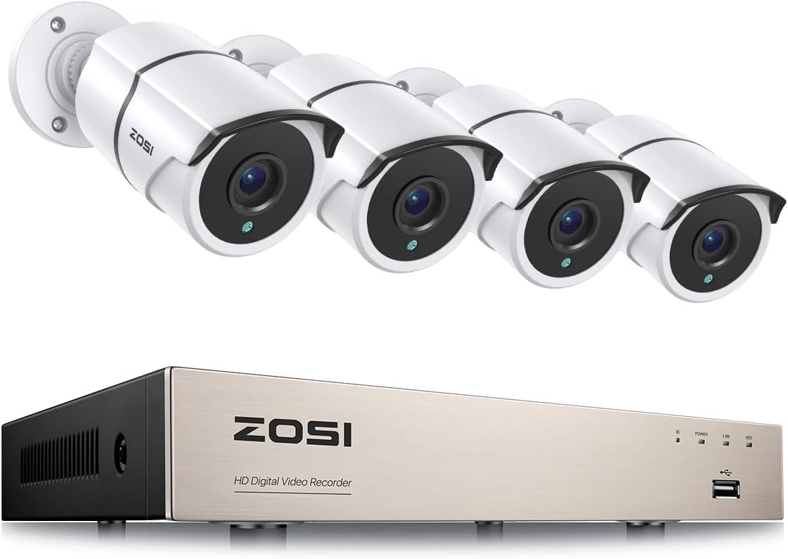 ZOSI 5MP Lite Home Security Camera System,H.265+ 8Channel CCTV DVR and 4PCS 1920TVL 1080p Weatherproof Outdoor Indoor Surveillance Cameras,120ft Night Vision,Remote Access,No Hard Drive