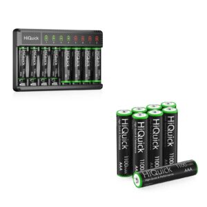 hiquick 8 bay smart battery charger with 4aa and 4aaa battery + 8 pack aaa rechargeable batteries