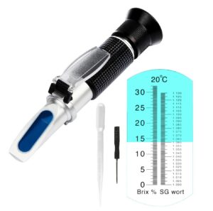 xinjiaji optical hydrometer, optical brix refractometer for beer making, dual scale brix meter - specific gravity 1.000-1.130 and brix 0-32%, alcohol 0-17% vol, beer brewing kit