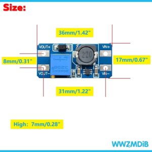 WWZMDiB MT3608 2A DC-DC Converter 2-24V to 5-28V Adjustable Boost Module (3 Pcs)