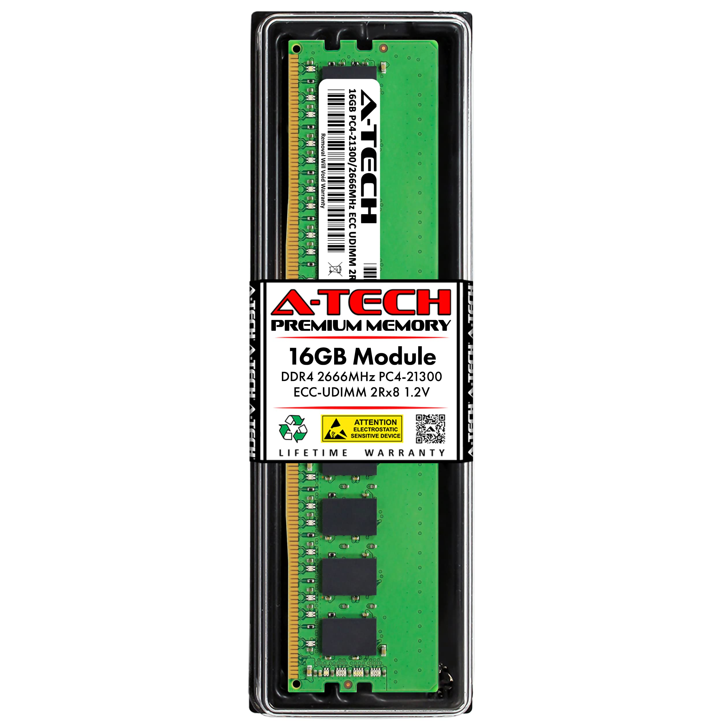 A-Tech 16GB Replacement for Hynix HMA82GU7CJR8N-VK - DDR4 2666MHz PC4-21300 ECC Unbuffered UDIMM 288-Pin 2Rx8 1.2V - Single Server Memory RAM Stick (HMA82GU7CJR8N-VK-ATC)