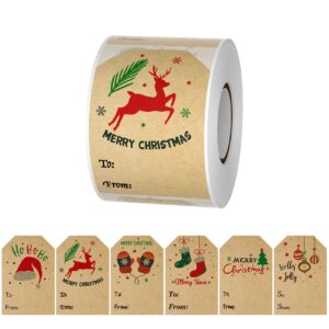 300 PCS Christmas Stickers,2 * 3 Inch Christmas Label Stickers,6 Designs of Christmas Labels,Kraft Paper Christmas Stickers,Christmas Label Stickers,Merry Christmas Stickers