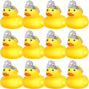 chivao 12 pcs rubber ducks with 12 sunglasses/ hats/ headwear/ scarf small cruise ducks in bulk mini rubber duckies bathtub toys for valentine's day gift hide(yellow, duck with crown)