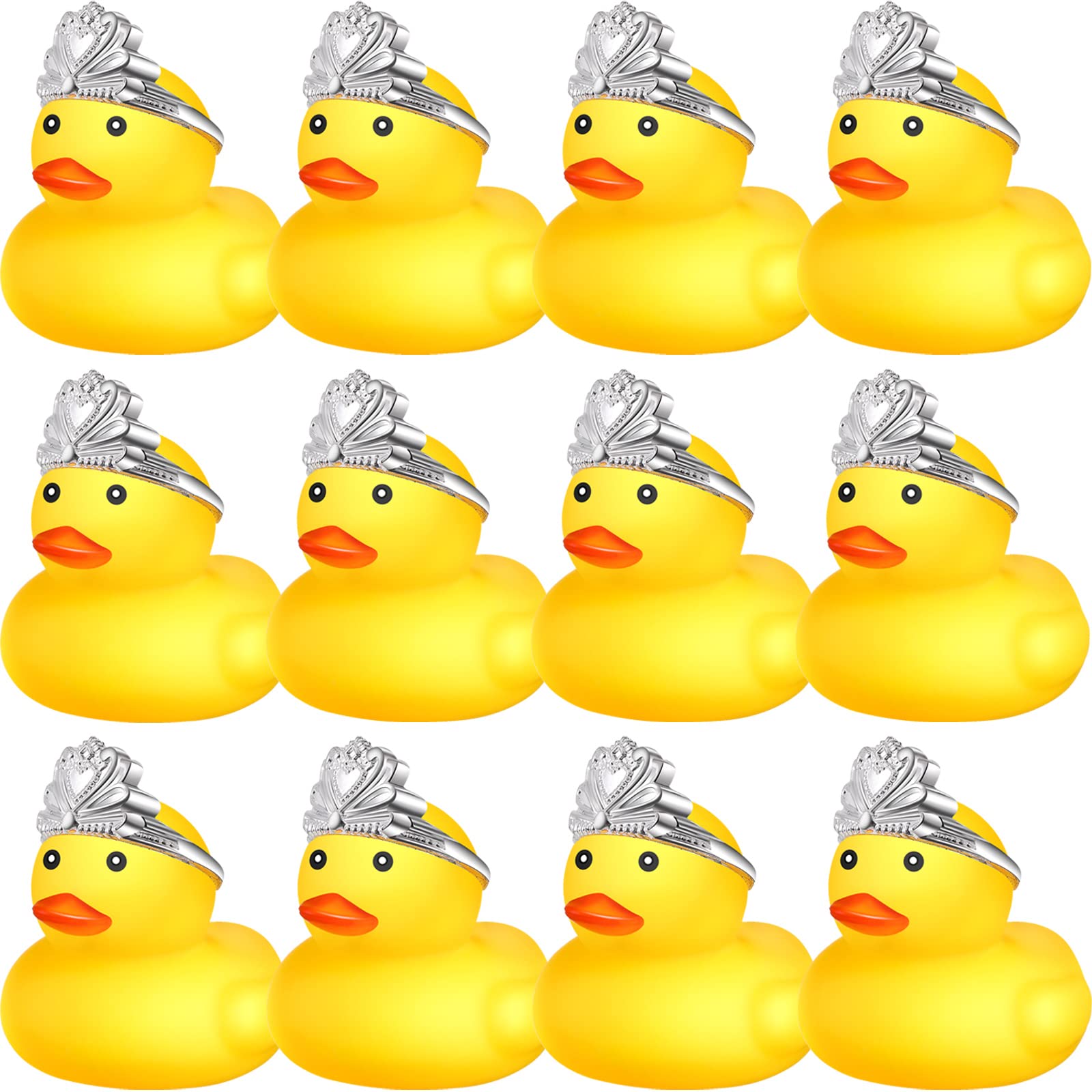 Chivao 12 Pcs Rubber Ducks with 12 Sunglasses/ Hats/ Headwear/ Scarf Small Cruise Ducks in Bulk Mini Rubber Duckies Bathtub Toys for Valentine's Day Gift Hide(Yellow, Duck with Crown)