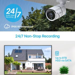 ZOSI 5MP Lite Home Security Camera System,H.265+ 8Channel CCTV DVR and 4PCS 1920TVL 1080p Weatherproof Outdoor Indoor Surveillance Cameras,120ft Night Vision,Remote Access,No Hard Drive