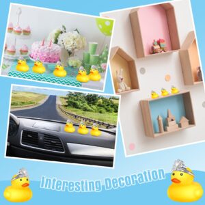 Chivao 12 Pcs Rubber Ducks with 12 Sunglasses/ Hats/ Headwear/ Scarf Small Cruise Ducks in Bulk Mini Rubber Duckies Bathtub Toys for Valentine's Day Gift Hide(Yellow, Duck with Crown)