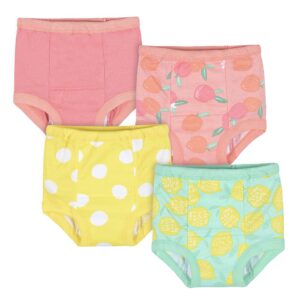 gerber baby girls infant toddler 4 pack potty training pants underwear peach and yellow 2t