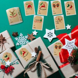 300 PCS Christmas Stickers,2 * 3 Inch Christmas Label Stickers,6 Designs of Christmas Labels,Kraft Paper Christmas Stickers,Christmas Label Stickers,Merry Christmas Stickers