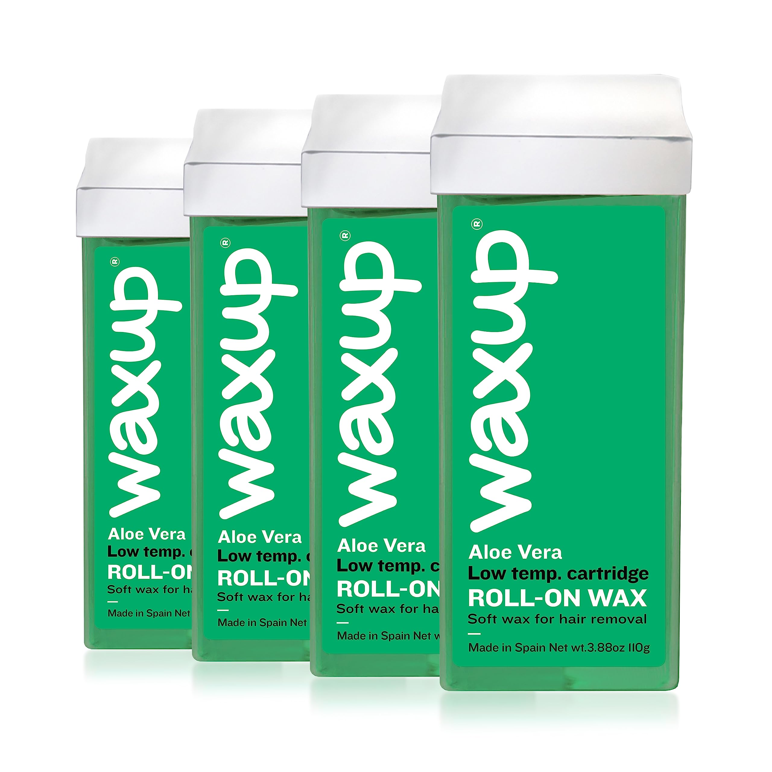 waxup Aloe Vera Roll On Wax, Hair Removal Wax Cartridge, Depilatory Wax Roller Refill for legs and arms 3.88 Ounce / 110g (4 Pack). Wax Warmer and Waxing Strips not Included.