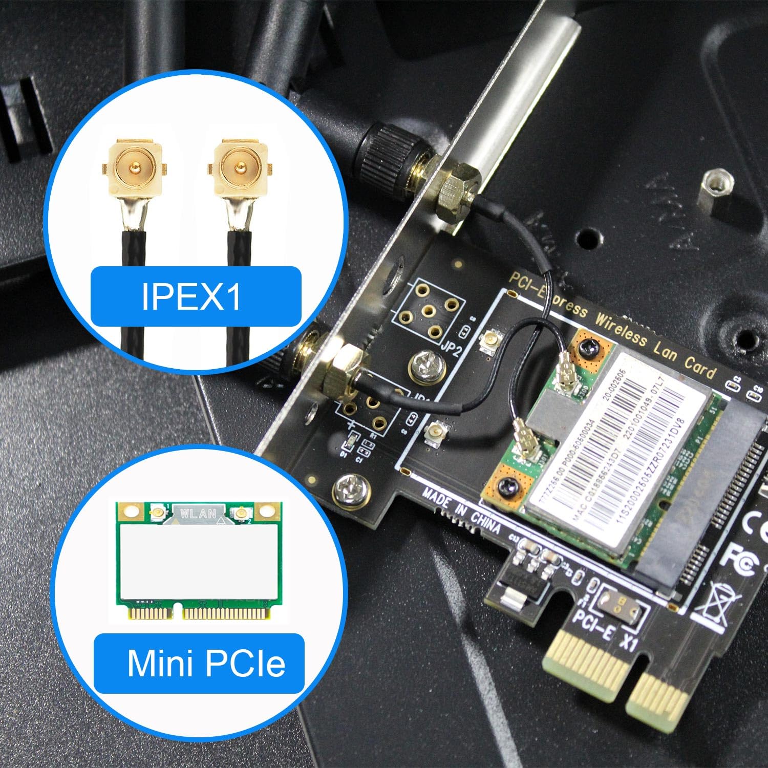 GLOTRENDS WA02 Mini PCIe to PCIe X1 WiFi Bluetooth Adapter for Mini PCIe WiFi 4/5/6/6e Module/Coral TPU Module, with 3.5-dBi SMA Antenna Kits