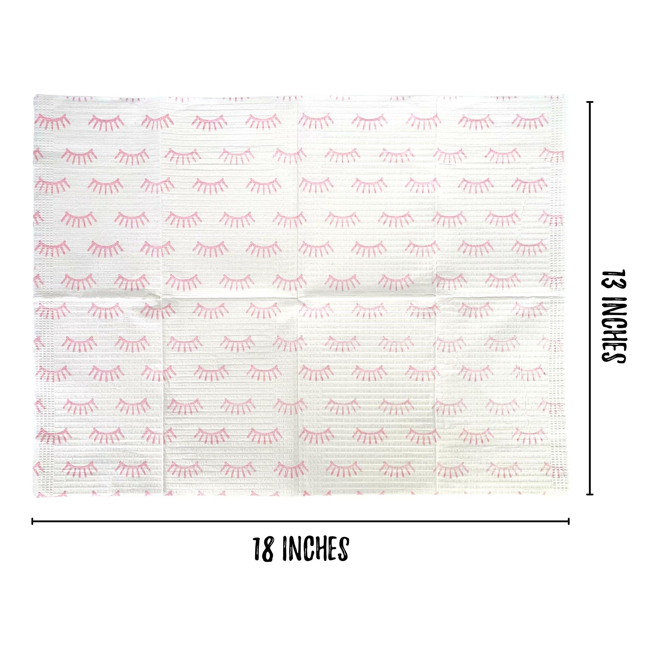 Disposable Lashing Dental Bib | 125 Pack | Size 13x18" inches | Eyelash Extension Supplies | White Bib with Pink Lash Print Design