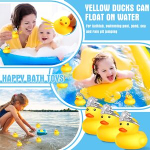 Chivao 12 Pcs Rubber Ducks with 12 Sunglasses/ Hats/ Headwear/ Scarf Small Cruise Ducks in Bulk Mini Rubber Duckies Bathtub Toys for Valentine's Day Gift Hide(Yellow, Duck with Crown)