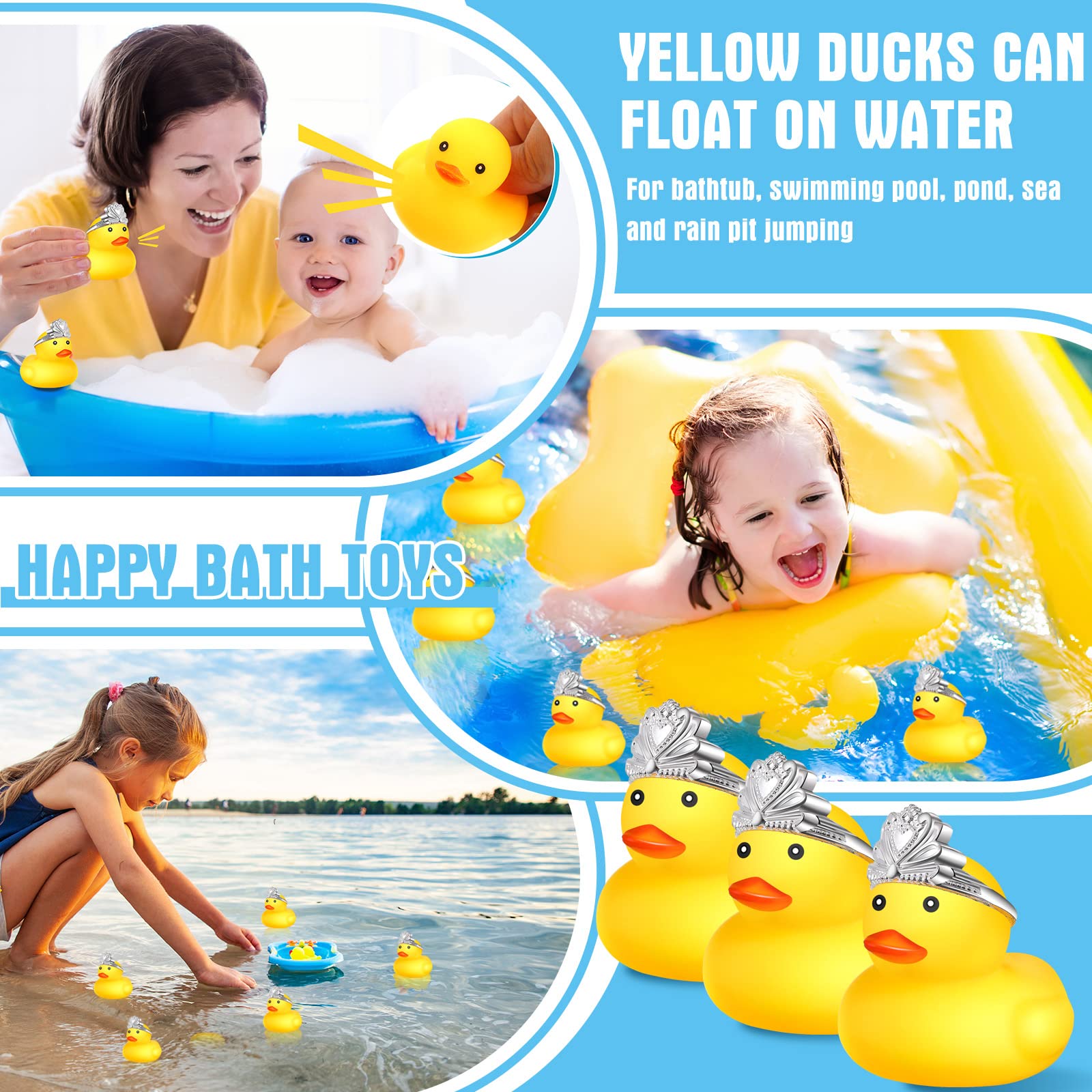 Chivao 12 Pcs Rubber Ducks with 12 Sunglasses/ Hats/ Headwear/ Scarf Small Cruise Ducks in Bulk Mini Rubber Duckies Bathtub Toys for Valentine's Day Gift Hide(Yellow, Duck with Crown)