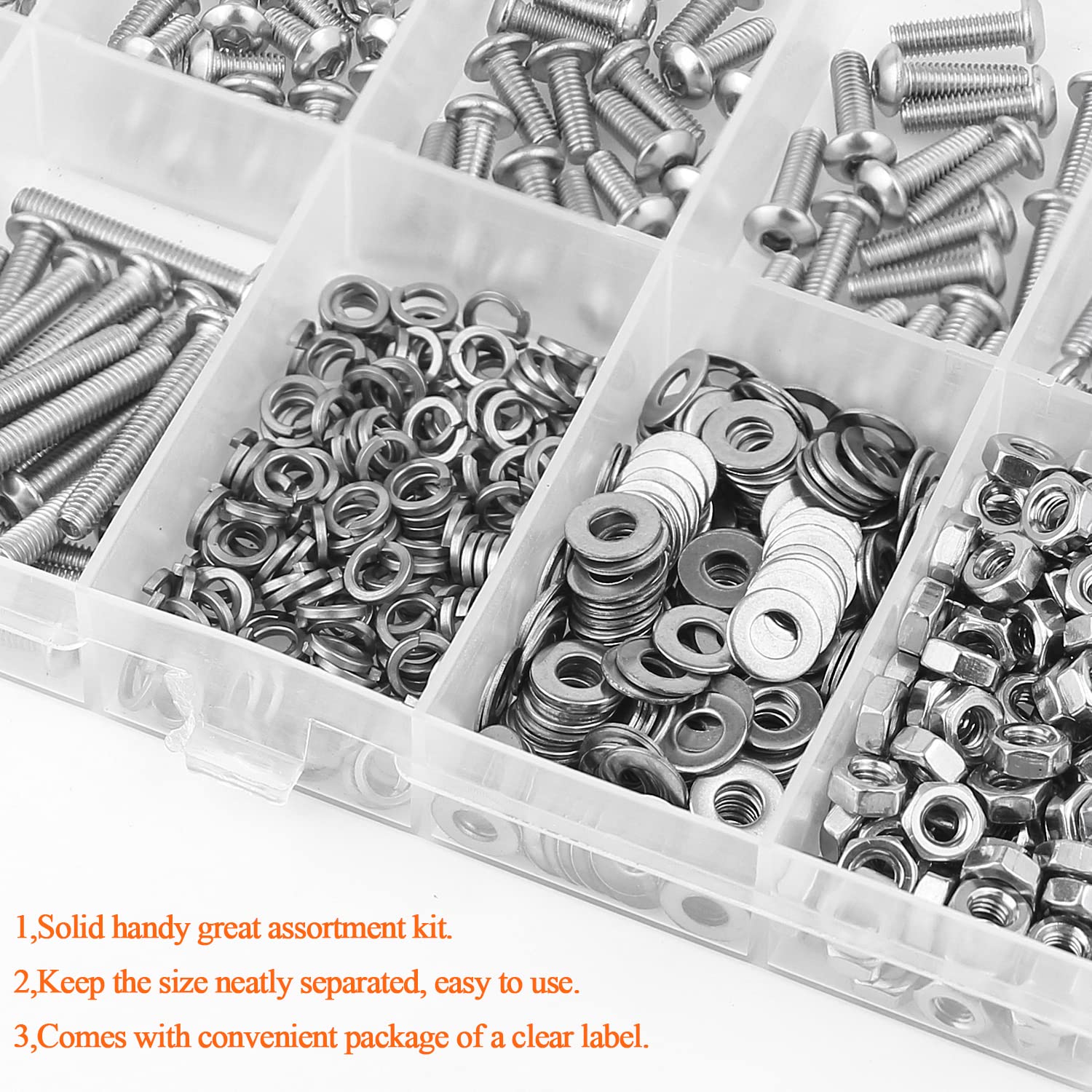 HELIFOUNER 560 Pieces M3 x 4mm /6mm /8mm /10mm /12mm /16mm /20mm, Button Head Socket Cap Screws Bolts Washers Nuts Kit, 304 Stainless Steel