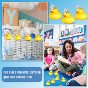 Chivao 12 Pcs Rubber Ducks with 12 Sunglasses/ Hats/ Headwear/ Scarf Small Cruise Ducks in Bulk Mini Rubber Duckies Bathtub Toys for Valentine's Day Gift Hide(Yellow, Duck with Crown)