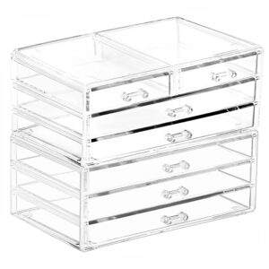 cq acrylic 2 pack clear acrylic drawer organizer countertop,stackable 7 drawers makeup storage,cute cube make up organizer for dresser hair clip,beauty product desk and bathroom organizers and storage