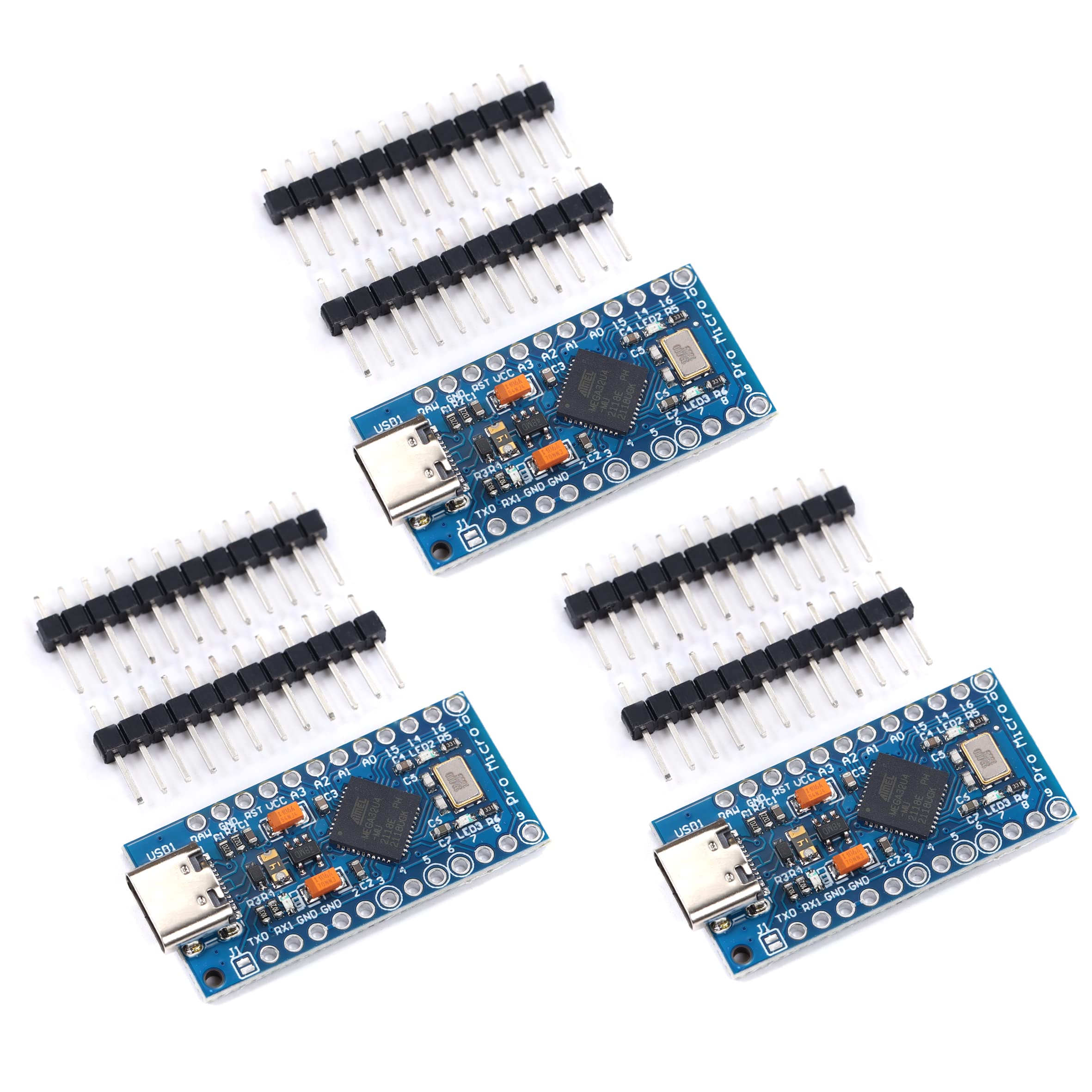 Teyleten Robot Type-C Pro Micro Atmega32U4 5V 16MHz Module Board Micro USB Pro Micro Development Board Micro Controller 3pcs