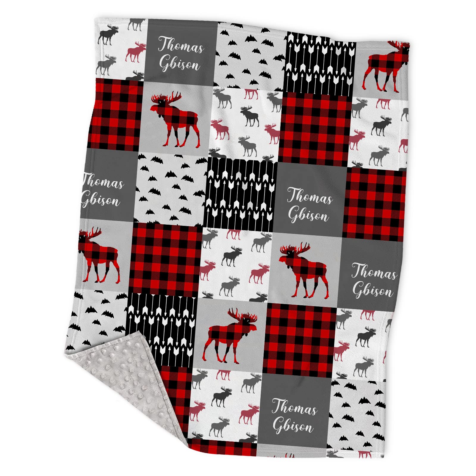 Woodland Deer Personalized Baby Blankets - Customized Name Nursery Soft Plush Minky Blankets for Girls Kids, Red Plaid Design Swadding Blankets Nursery Stroller Crib Receiving Blankets Infant Newborn